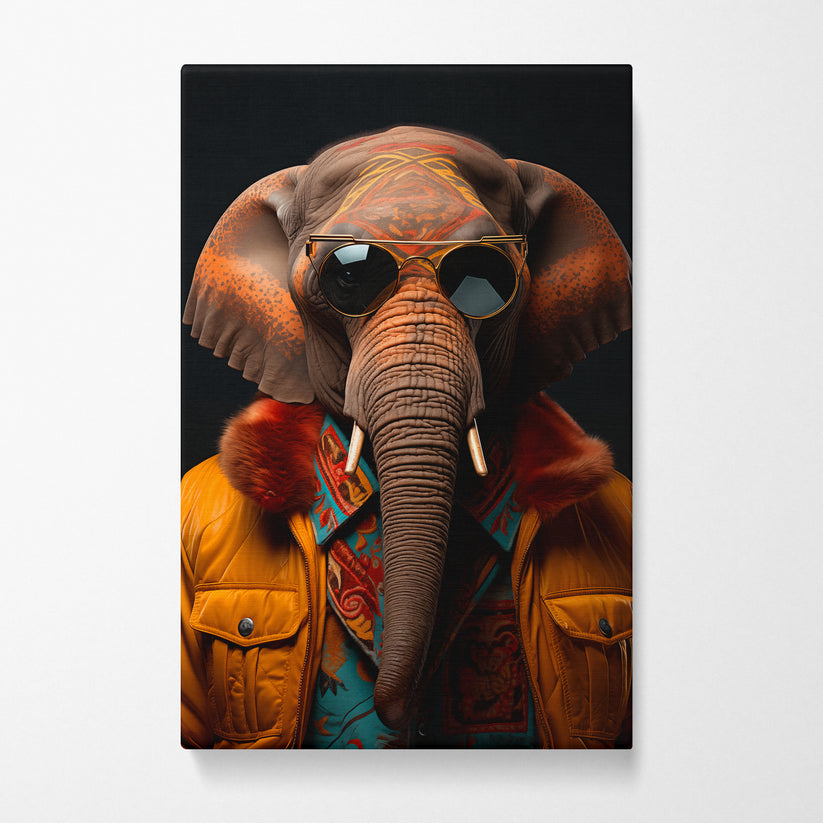 Trendy Jungle Elephant in Jacket Canvas Print - Artesty.com