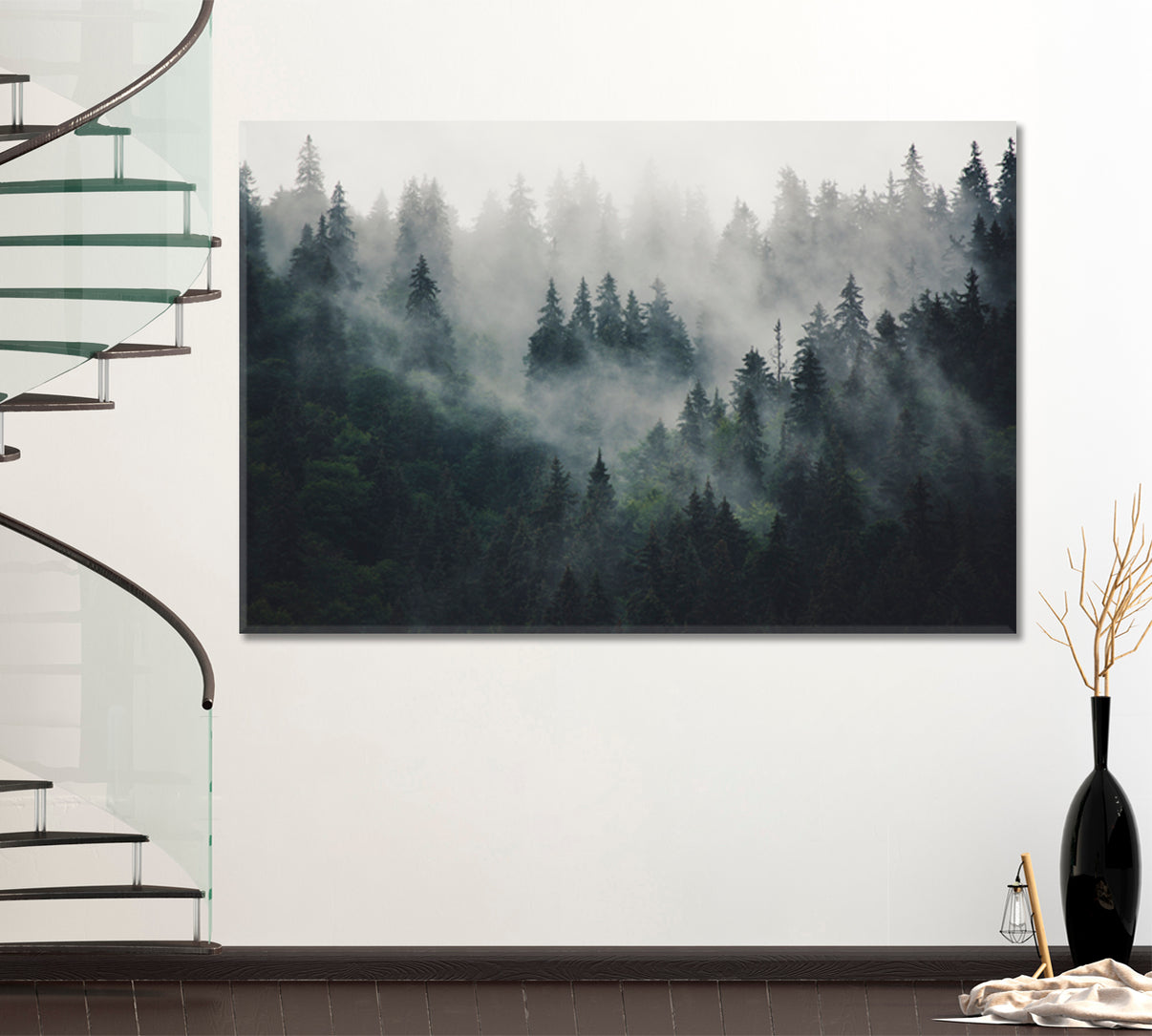Misty Landscape Fir Forest in Hipster Vintage Retro Style Canvas Print ...