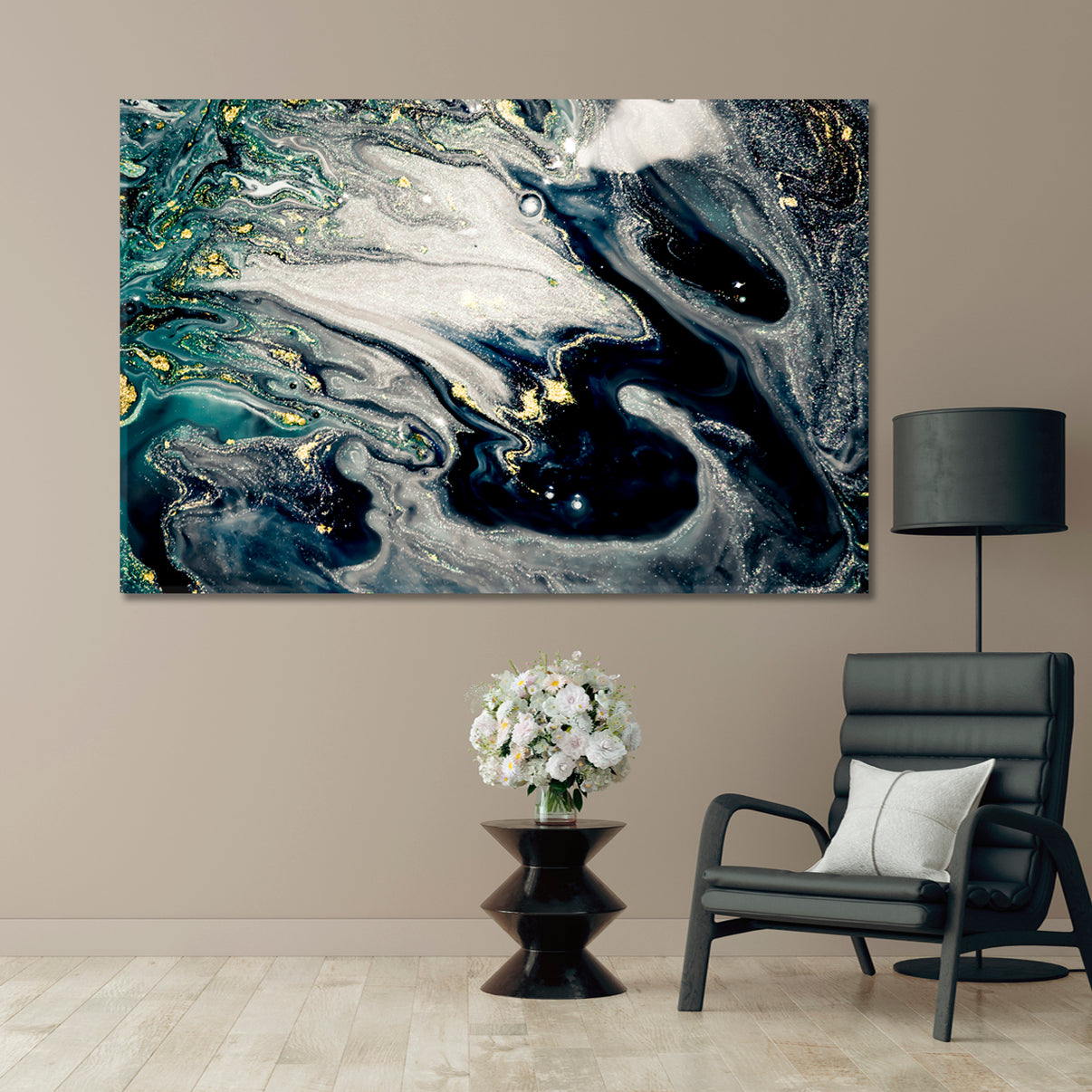 GREEN MALACHITE Inkwell Teal Metallic Silver Effect Marble Acrylic Mix ...