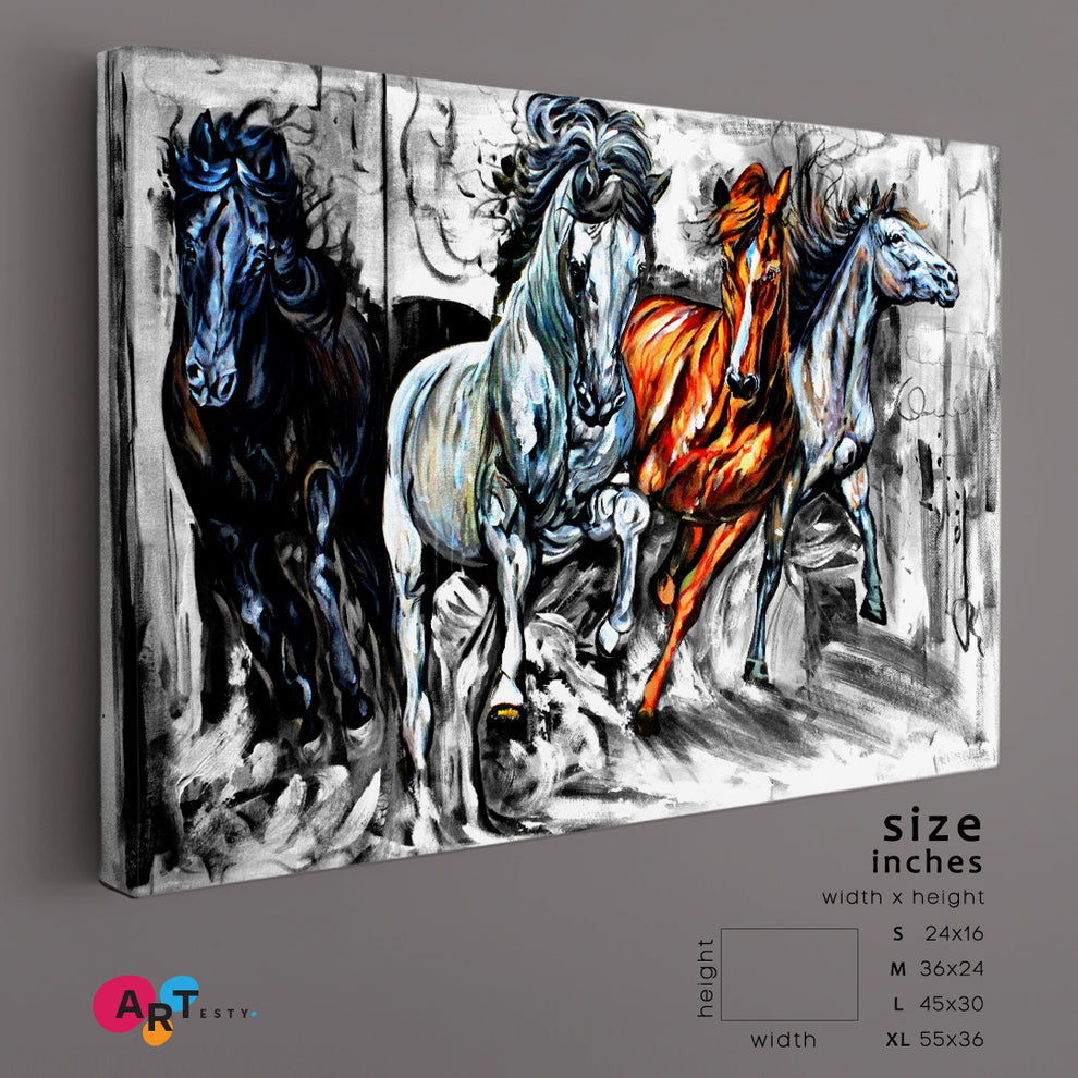 Running Horses Wildlife Decorative Pattern Abstract Canvas Print ...