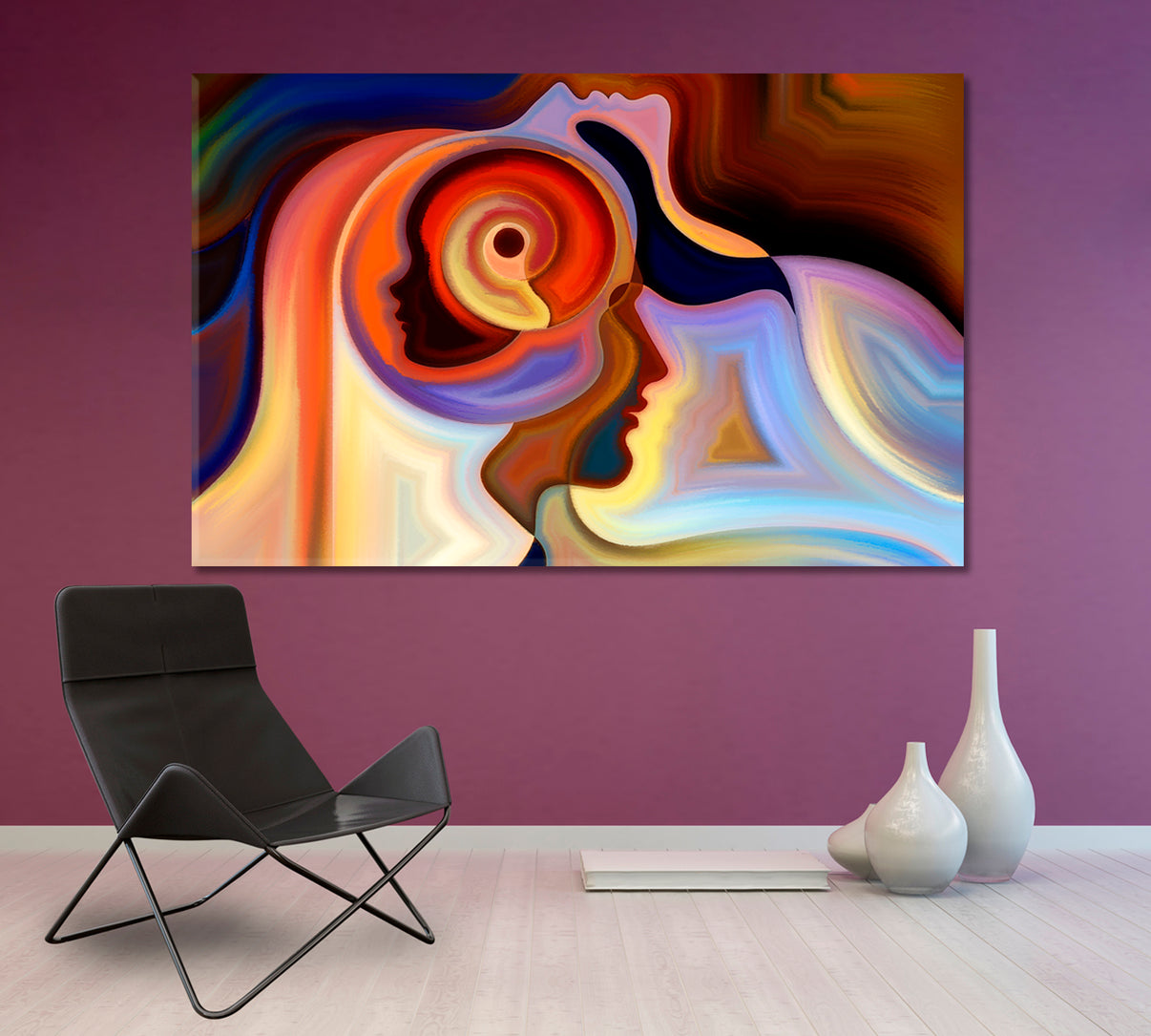 Human Mind Abstract Painting Pcyhedelic Human Faces Wall Art Canvas ...