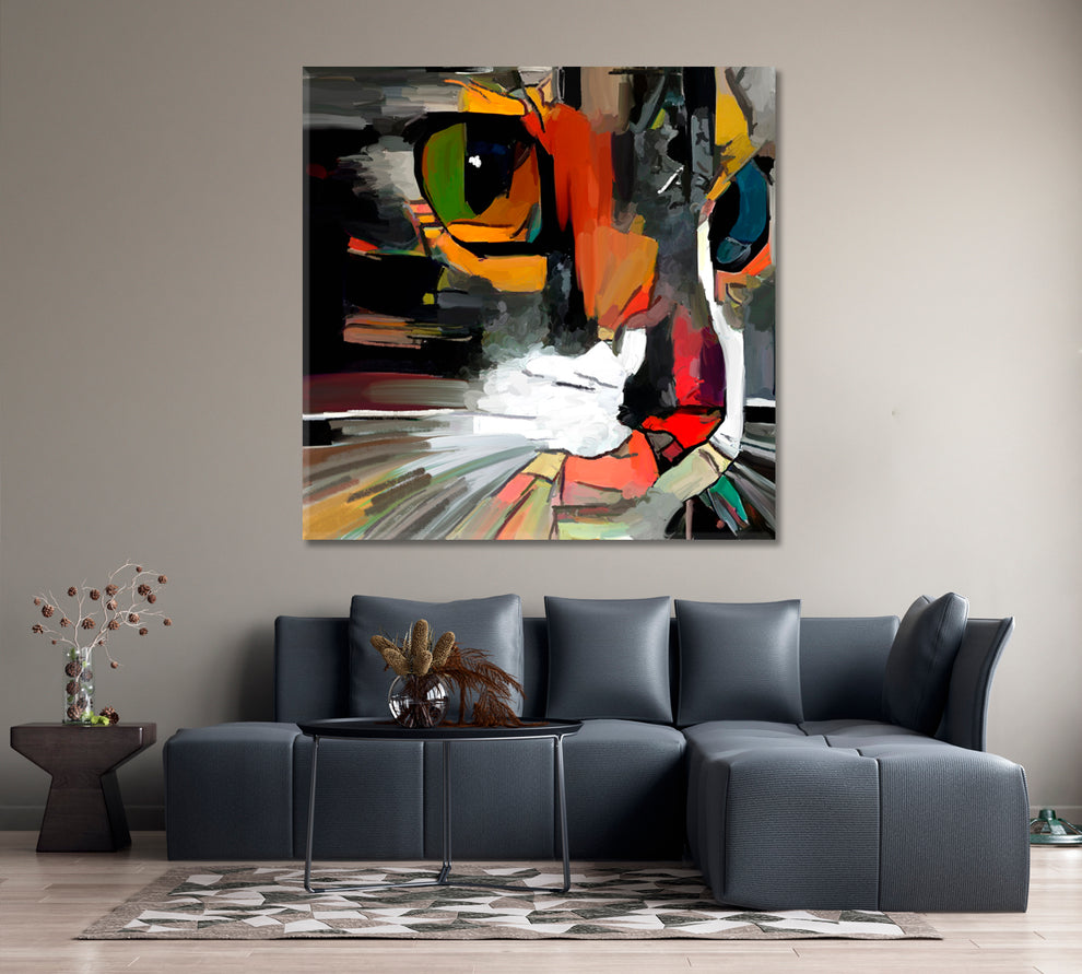 CUTE CAT Colorful Abstract Expressionism Art - Artesty.com