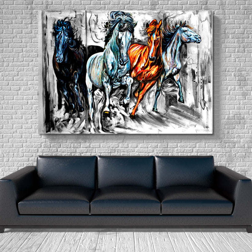 Running Horses Wildlife Decorative Pattern Abstract Canvas Print ...