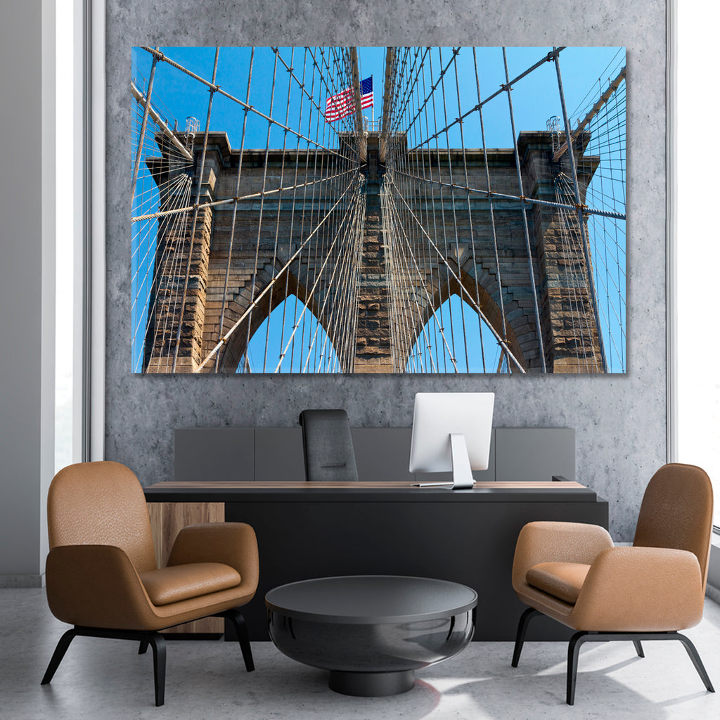 Brooklyn Bridge American Flag New York City US Canvas Print - Artesty.com