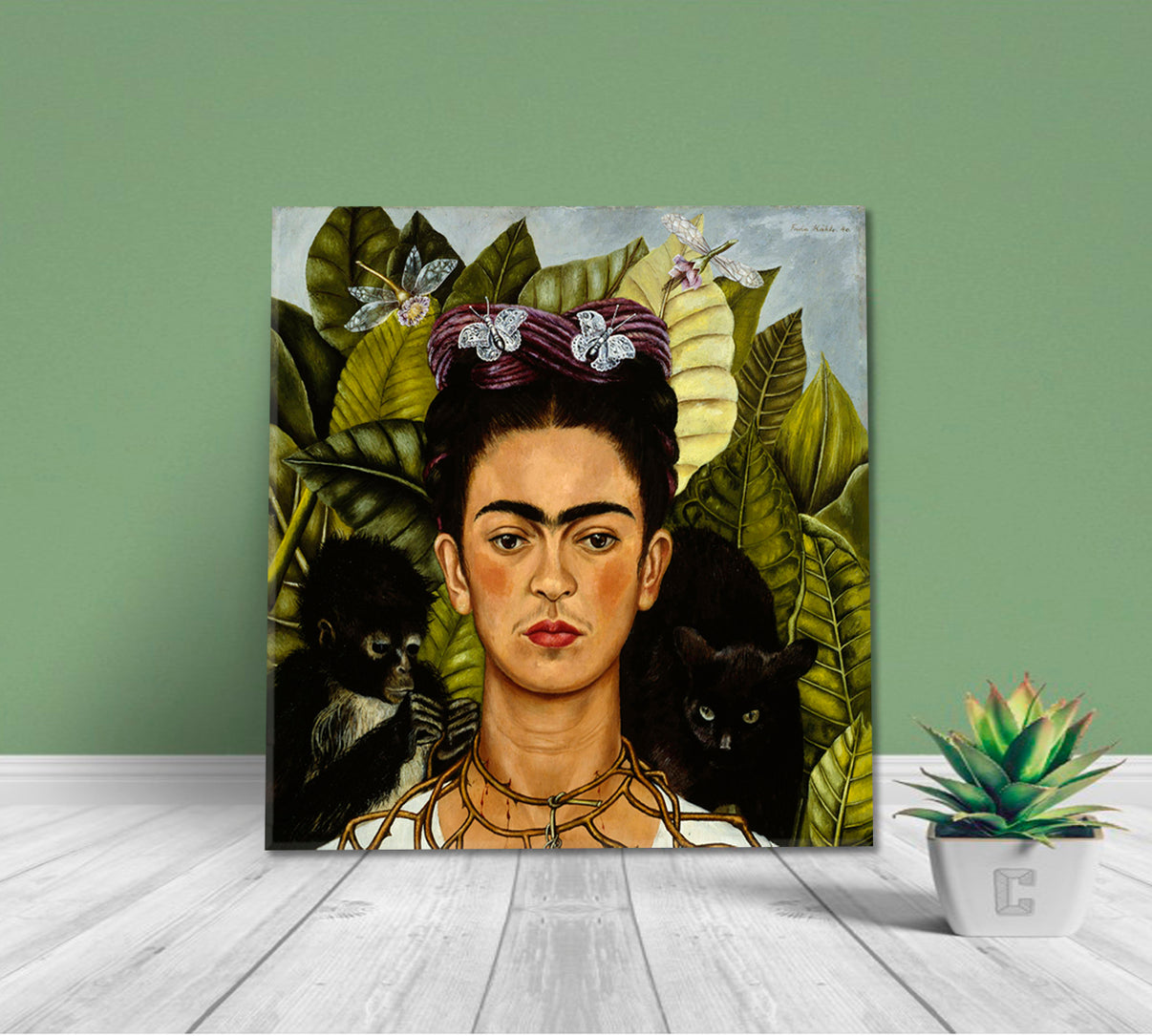 FRIDA KAHLO AND TOPICAL LEAVES - Square Panel - Artesty.com