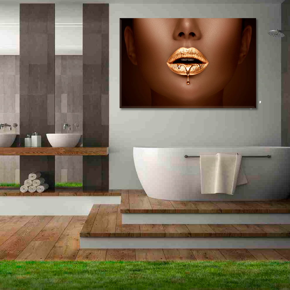 Beautiful Golden Lipstick Dripping Makeup Gold Lips - Artesty.com