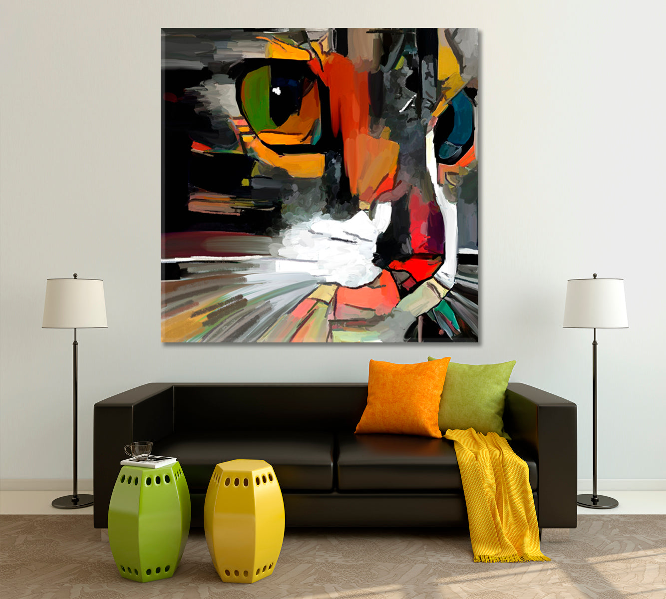 CUTE CAT Colorful Abstract Expressionism Art - Artesty.com