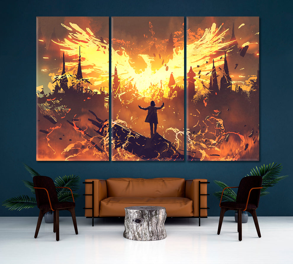 SURREAL FANTASY Mysterious Wizard And Phoenix Canvas Print - Artesty.com