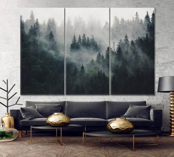 Misty Landscape Fir Forest in Hipster Vintage Retro Style Canvas Print ...