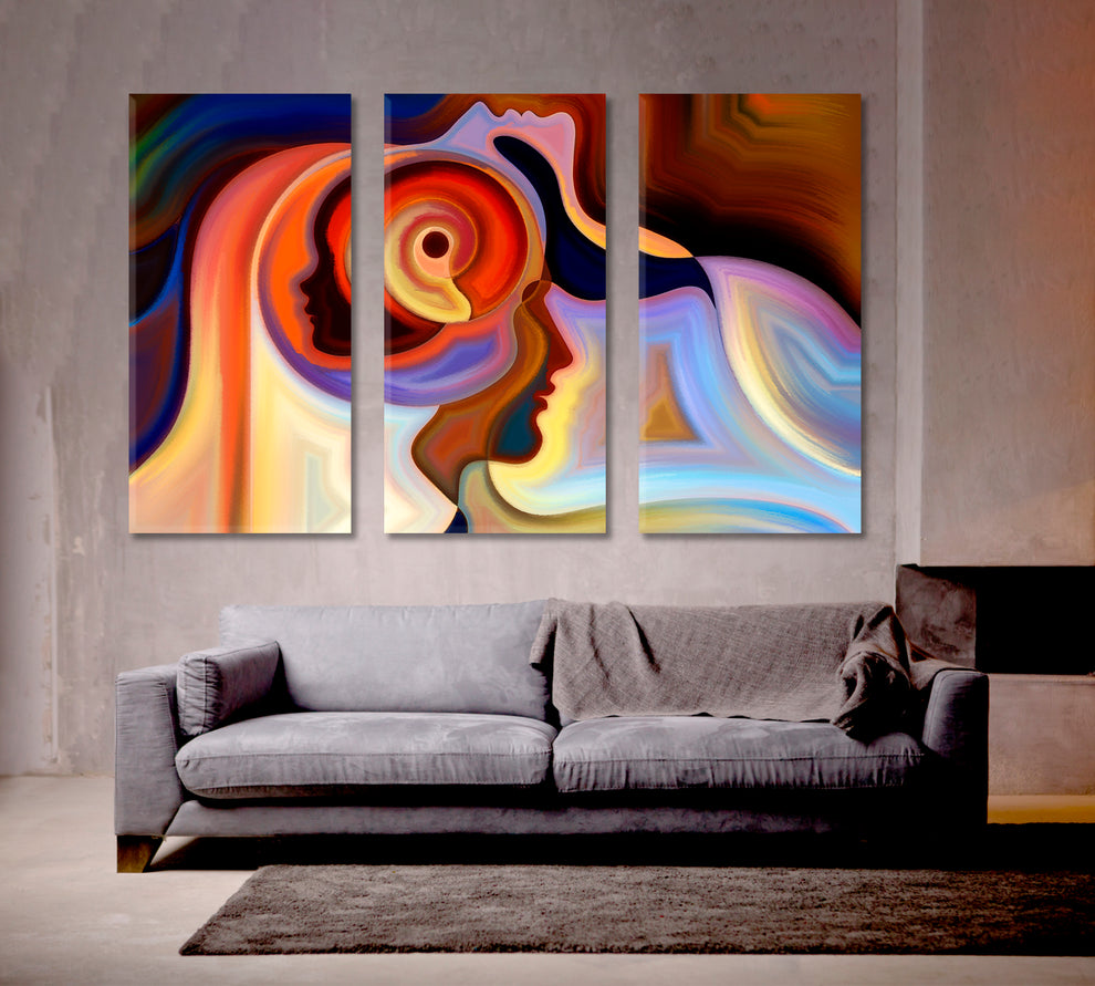 Human Mind Abstract Painting Pcyhedelic Human Faces Wall Art Canvas ...
