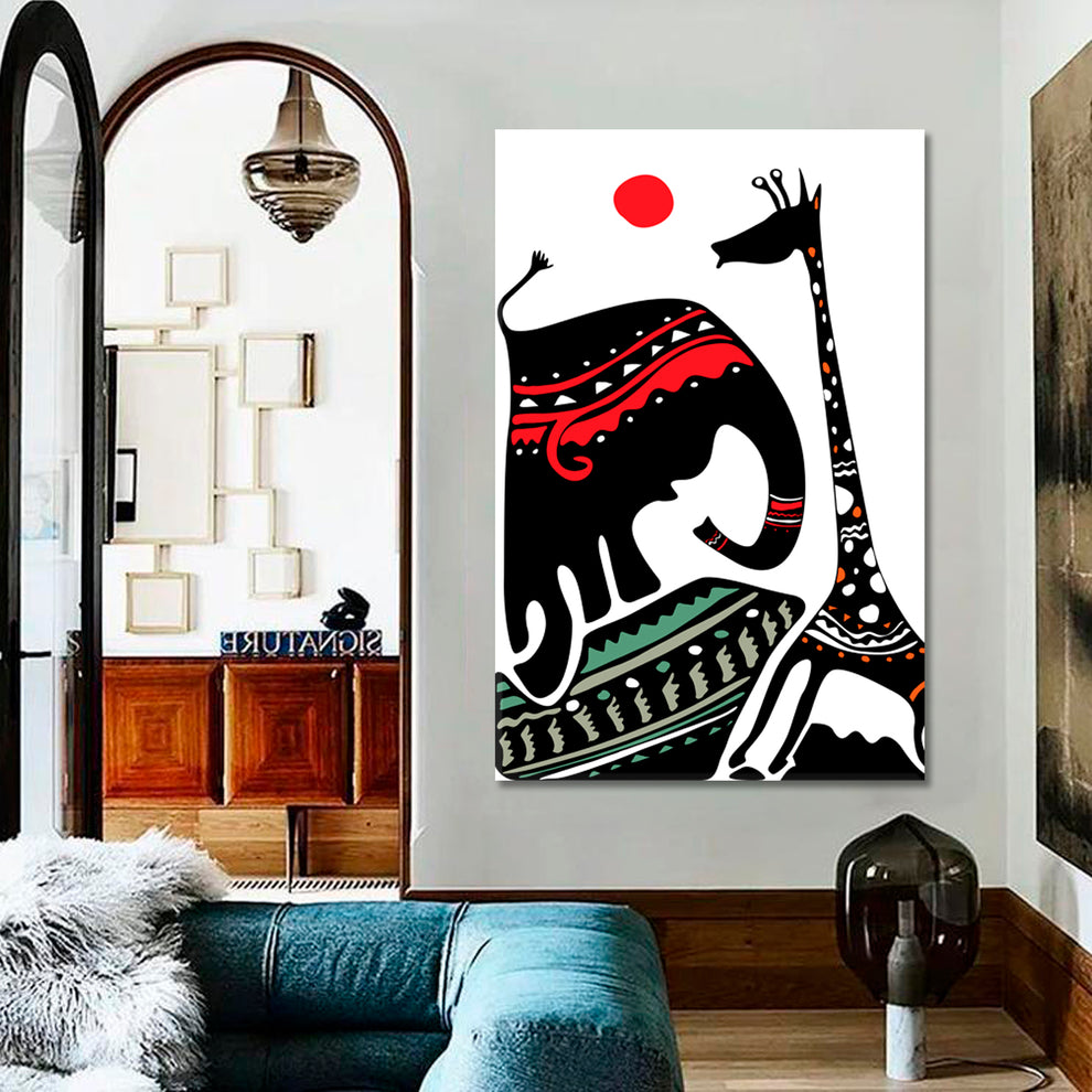 Abstract Animals Canvas Print African, Elephant Giraffe Wall Art Print ...