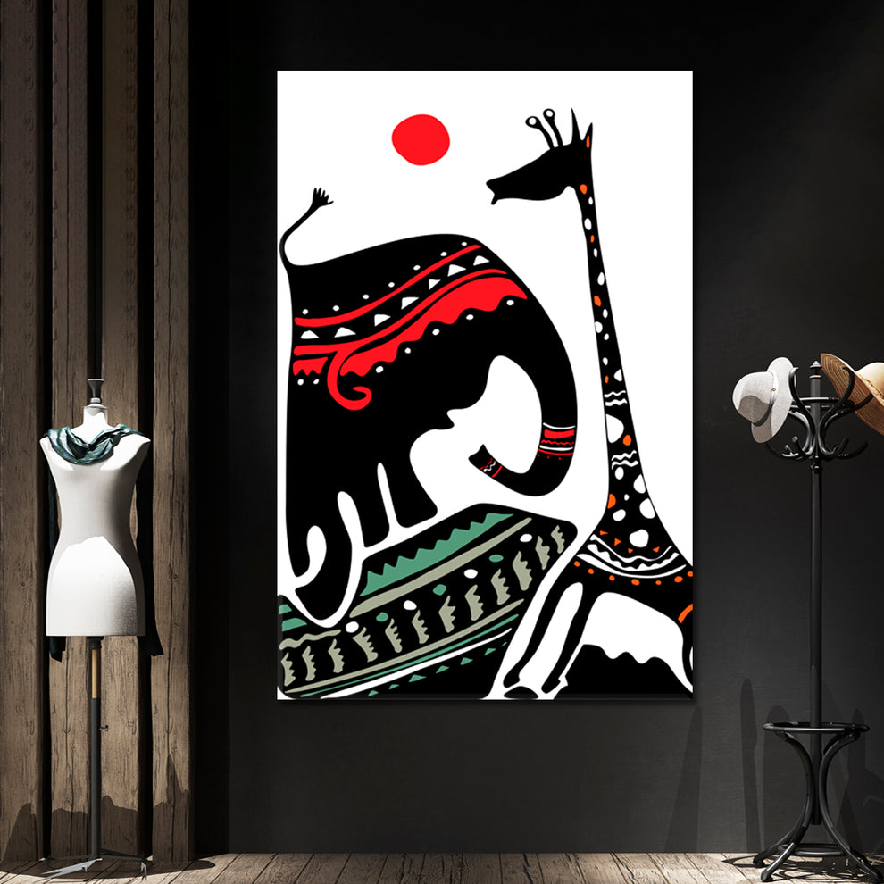 Abstract Animals Canvas Print African, Elephant Giraffe Wall Art Print ...