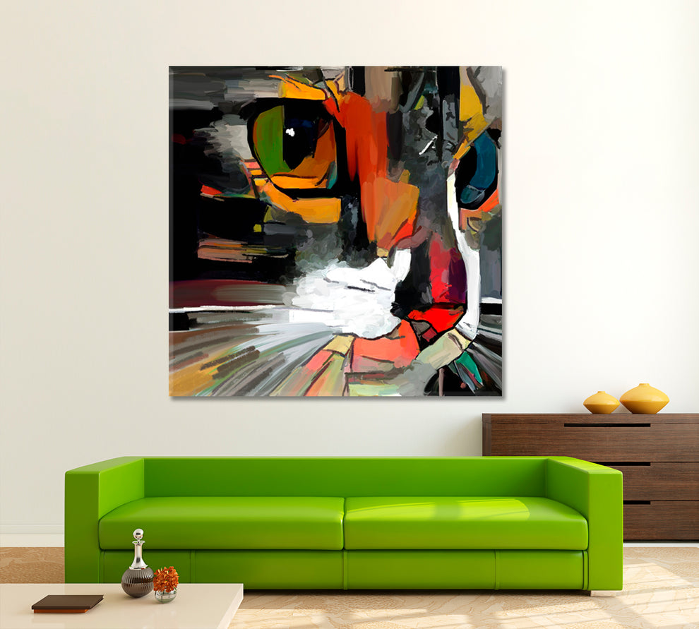CUTE CAT Colorful Abstract Expressionism Art - Artesty.com