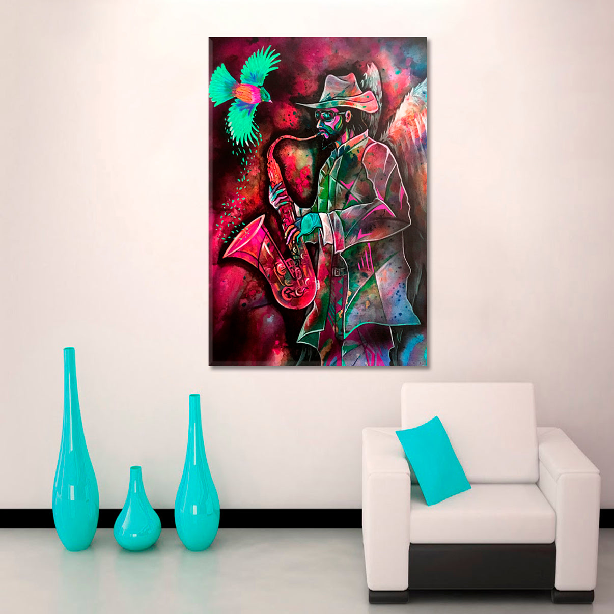 ANGEL Cubism Musician Sax Man Saxophone - Artesty.com