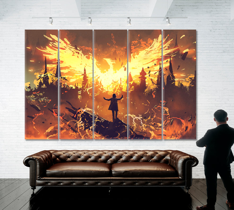 SURREAL FANTASY Mysterious Wizard And Phoenix Canvas Print - Artesty.com