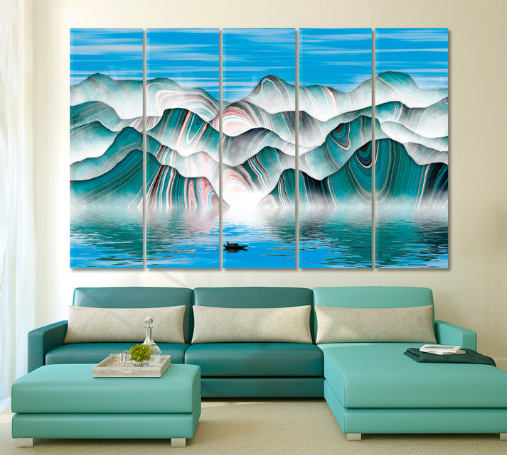 ABSTRACT LANDSCAPE Ink Painting Abstract Mountain Lines Shapes Forms ...