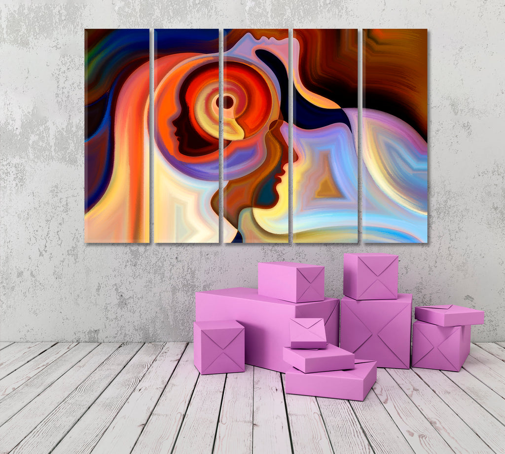 Human Mind Abstract Painting Pcyhedelic Human Faces Wall Art Canvas ...