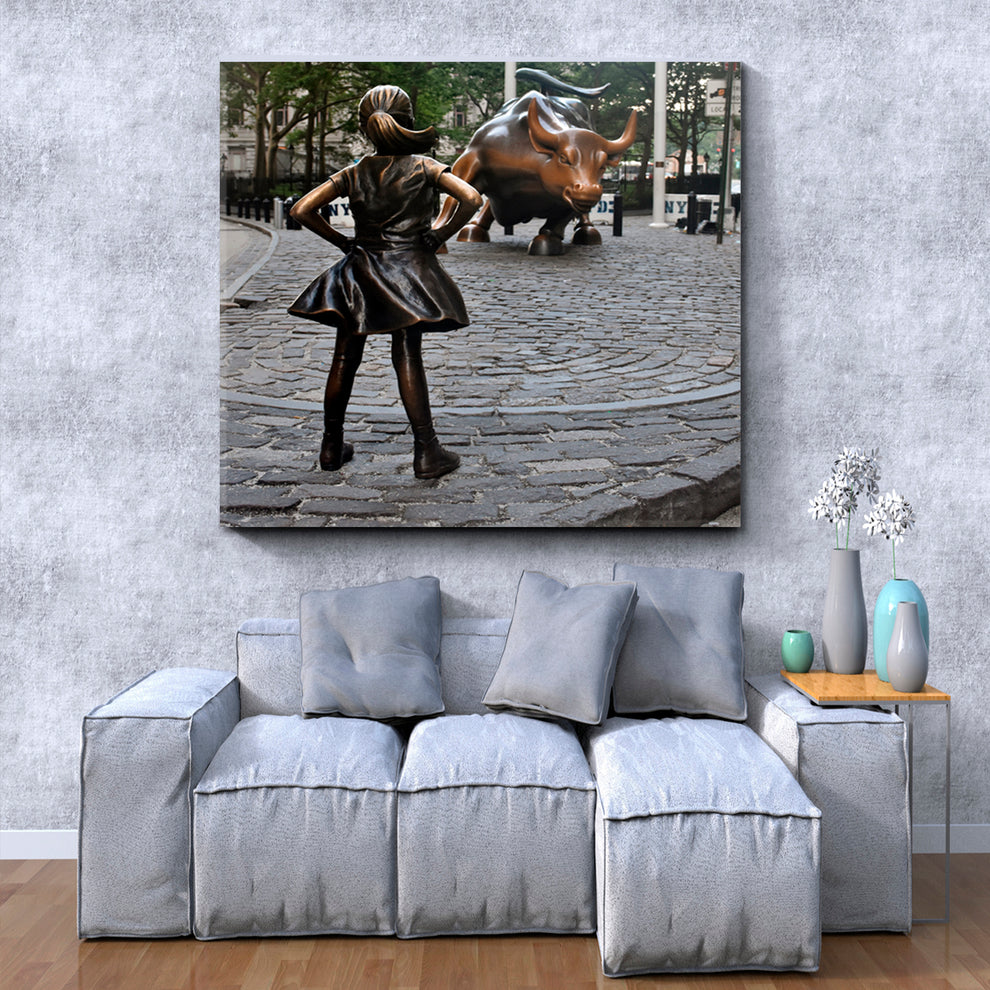 USA Charging Bull & Fearless Girl Famous Landmark Canvas Print ...