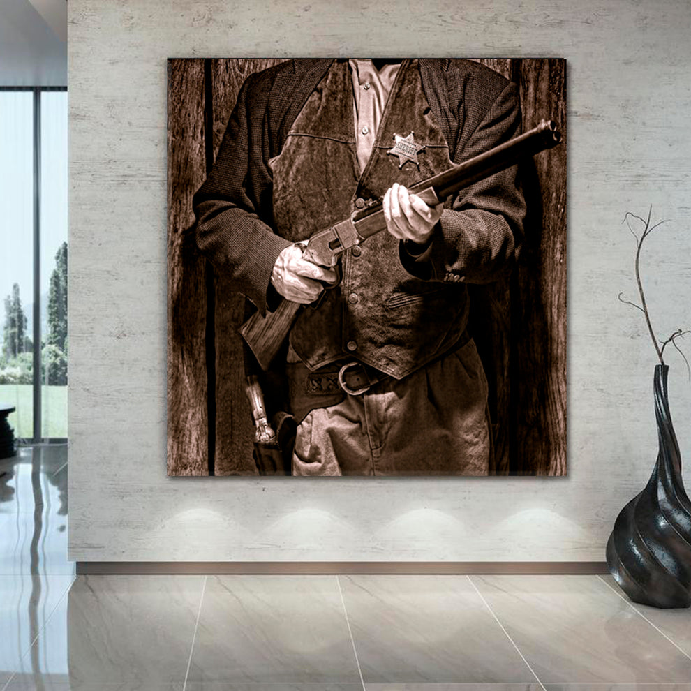 SHERIFF & RIFLE Wild West Retro Cowboy Style Art Canvas Print - Artesty.com