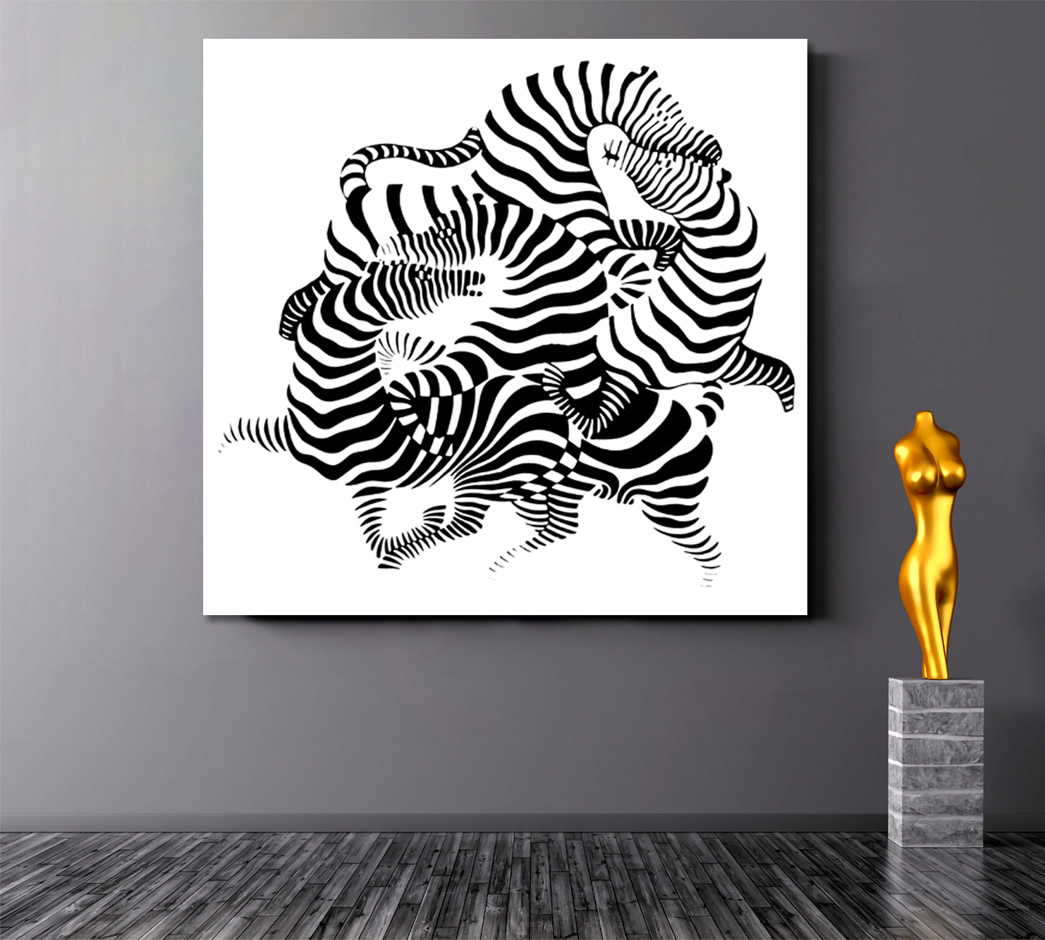 OPTICAL ILLUSION OP-ART Abstract Black White Zebra Entwined Art Print ...
