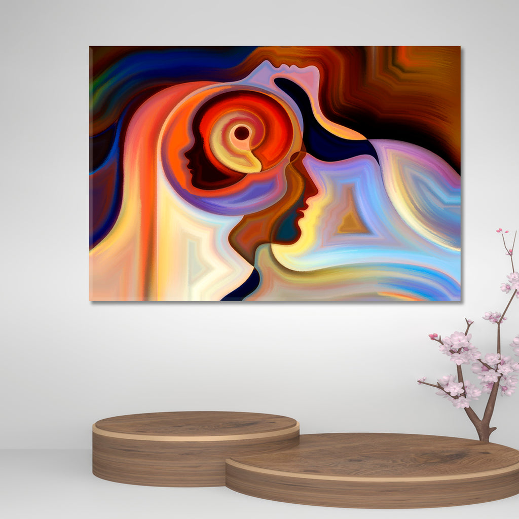Human Mind Abstract Painting Pcyhedelic Human Faces Wall Art Canvas ...