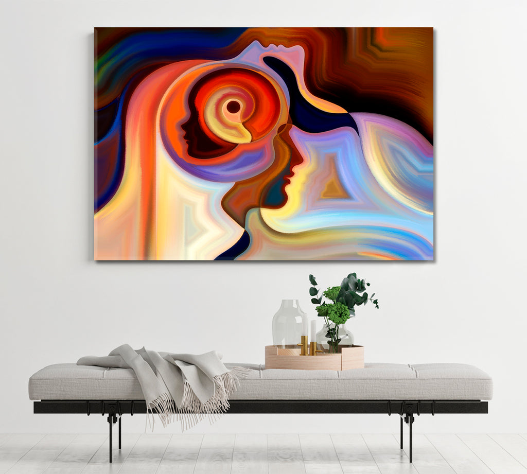 Human Mind Abstract Painting Pcyhedelic Human Faces Wall Art Canvas ...
