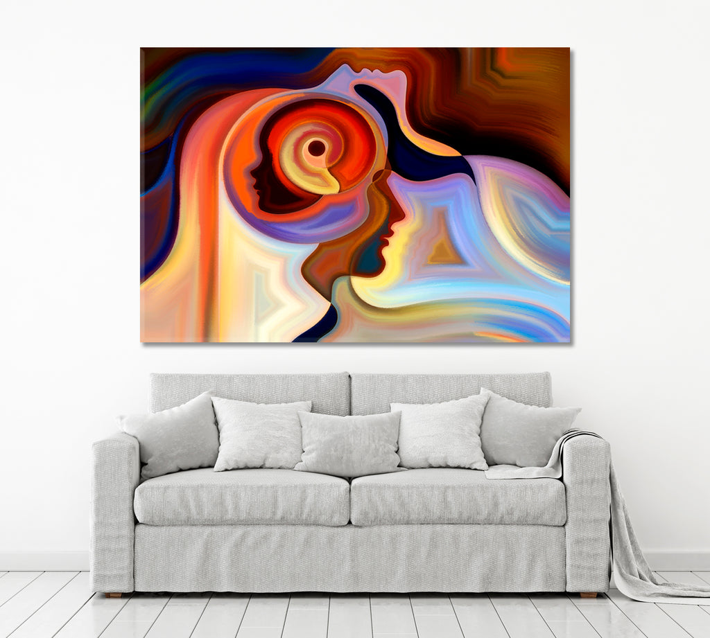 Human Mind Abstract Painting Pcyhedelic Human Faces Wall Art Canvas ...