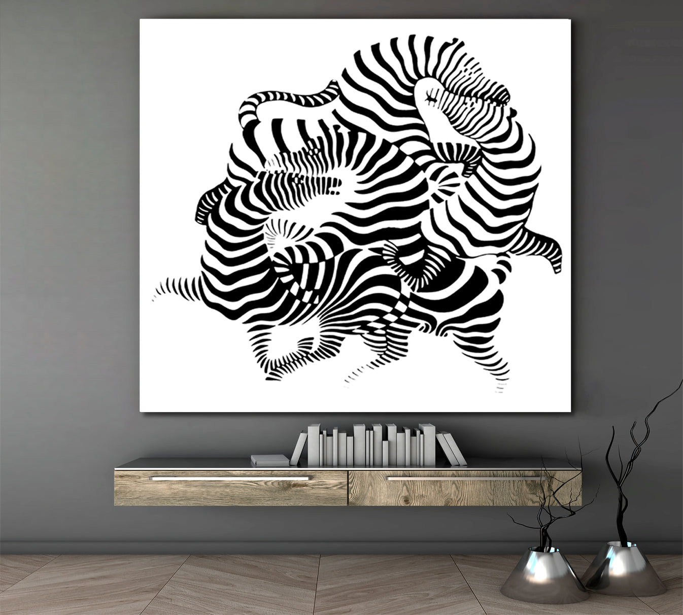 OPTICAL ILLUSION OP-ART Abstract Black White Zebra Entwined Art Print ...