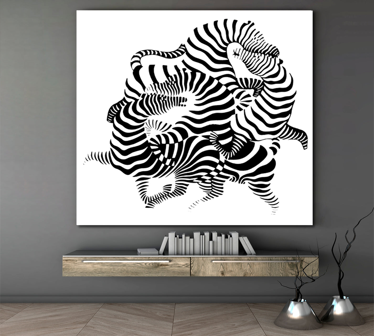 OPTICAL ILLUSION OP-ART Abstract Black White Zebra Entwined Art Print ...