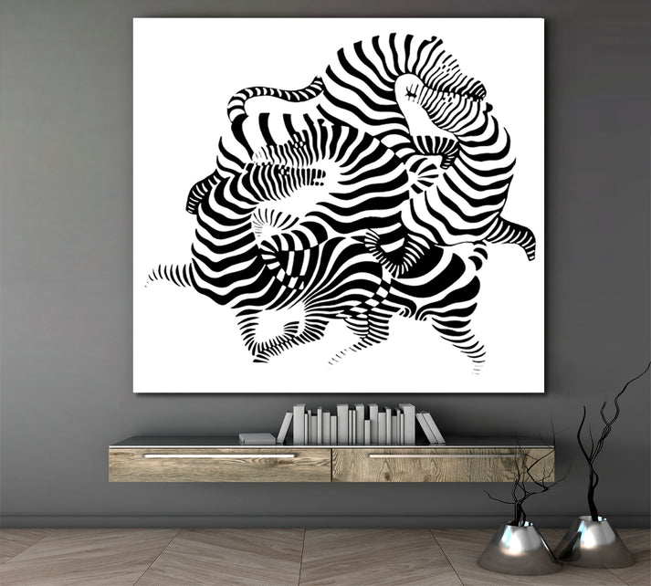 OPTICAL ILLUSION OP-ART Abstract Black White Zebra Entwined Art Print ...