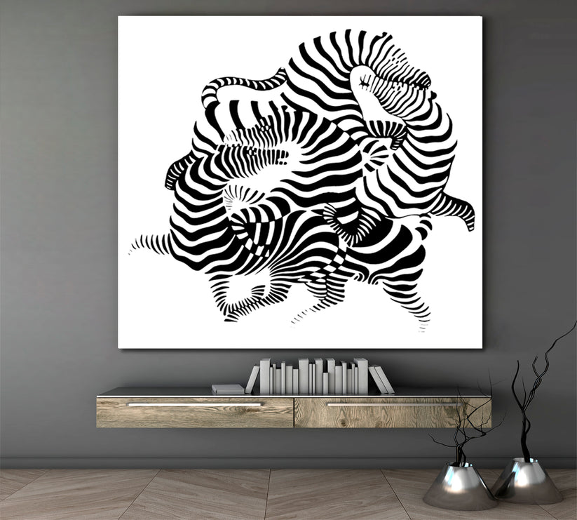 OPTICAL ILLUSION OP-ART Abstract Black White Zebra Entwined Art Print ...