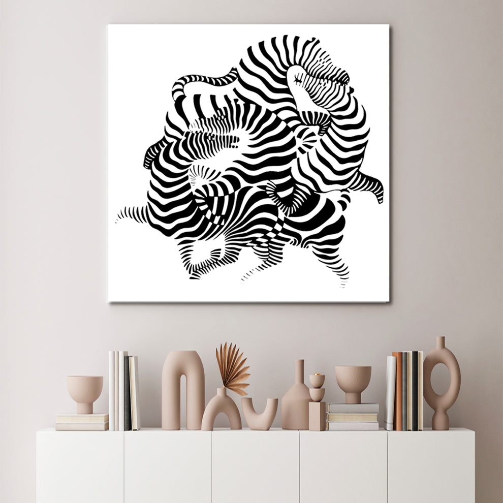 OPTICAL ILLUSION OP-ART Abstract Black White Zebra Entwined Art Print ...