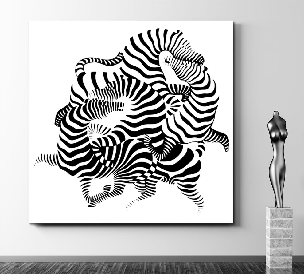 OPTICAL ILLUSION OP-ART Abstract Black White Zebra Entwined Art Print ...