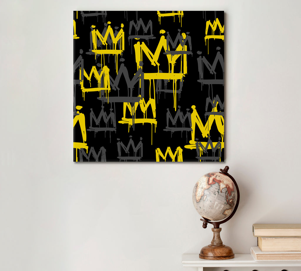 Yellow Crown Black Grunge Artwork Abstract Vivid Basquiat Crown Art ...