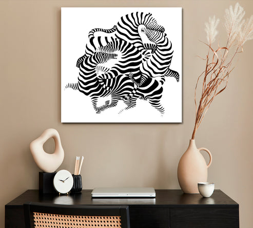 OPTICAL ILLUSION OP-ART Abstract Black White Zebra Entwined Art Print ...